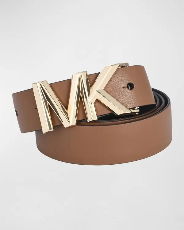 Michael Kors Logo Buckle Reversible Leather Belt - Luggage Rev. To Brrown/gold