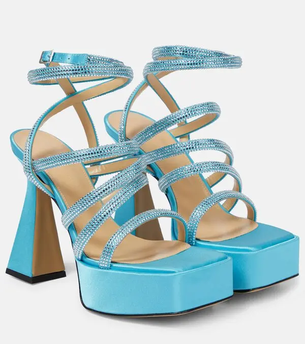 Mach & Mach Sydney Embellished Satin Platform Sandals - Blue