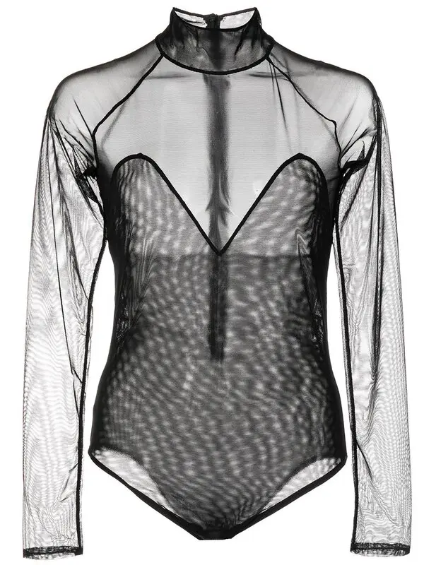 Fleur Du Mal Long-sleeve Mesh Bodysuit