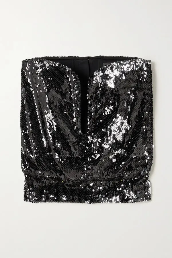 Isabel Marant Mandy Strapless Sequined Top - Silver