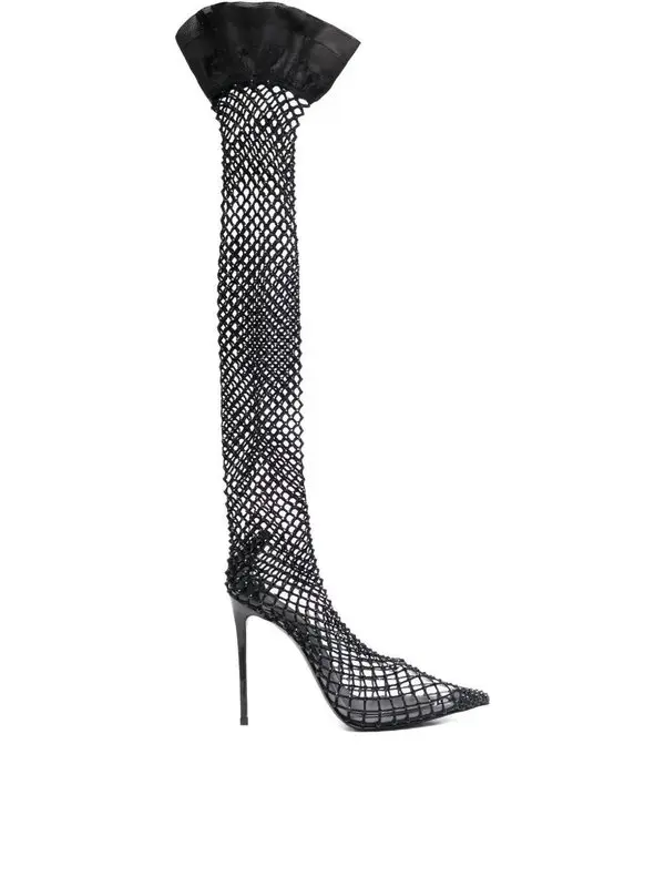 LE SILLA Gilda Fishnet Thigh-high Boots