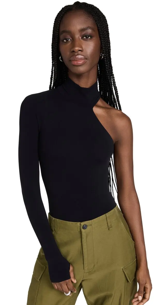Commando Ballet One Shoulder Turtleneck Thong Bodysuit - Black | Editorialist