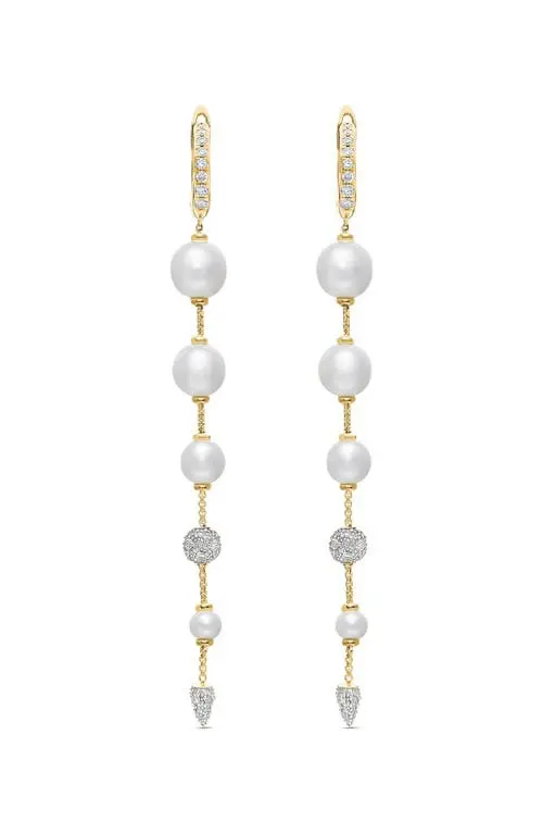 David Yurman Freshwater Pearl And Diamond Drop Earrings - 18k Yellow Gold