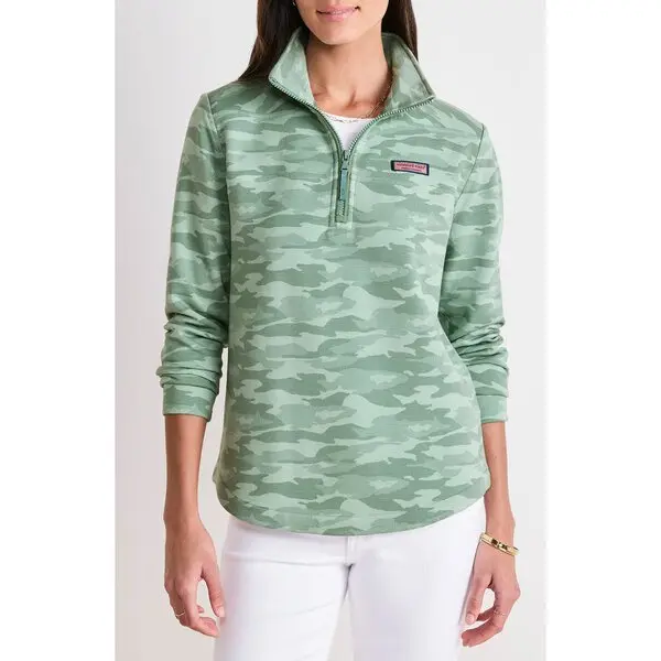 Vineyard Vines Dreamcloth Relaxed Quarter-zip Shirt - Camo Dune Grass