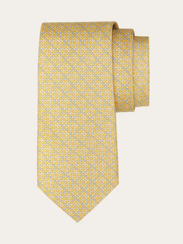 FERRAGAMO Gancini Printed Silk Neck Tie - Yellow