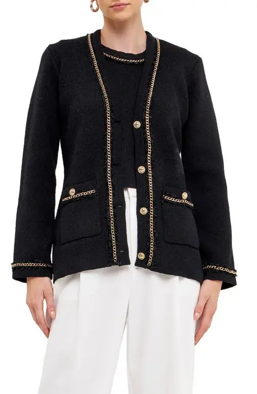 Endless Rose Chainlink Trim Cardigan - Black
