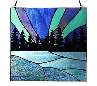 RIVER OF GOODS 12.5'h Northern Lights Lake Scen Window Panel