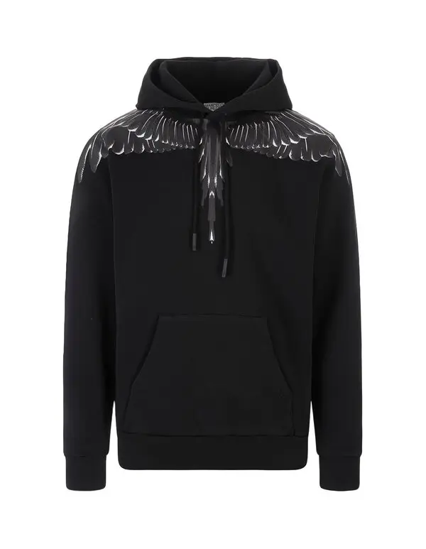 MARCELO BURLON C.OF MILAN HOME Black Hoodie With Black Wings Print ...
