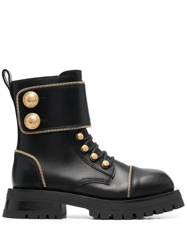 Balmain Studded Square-toe Leather Boots