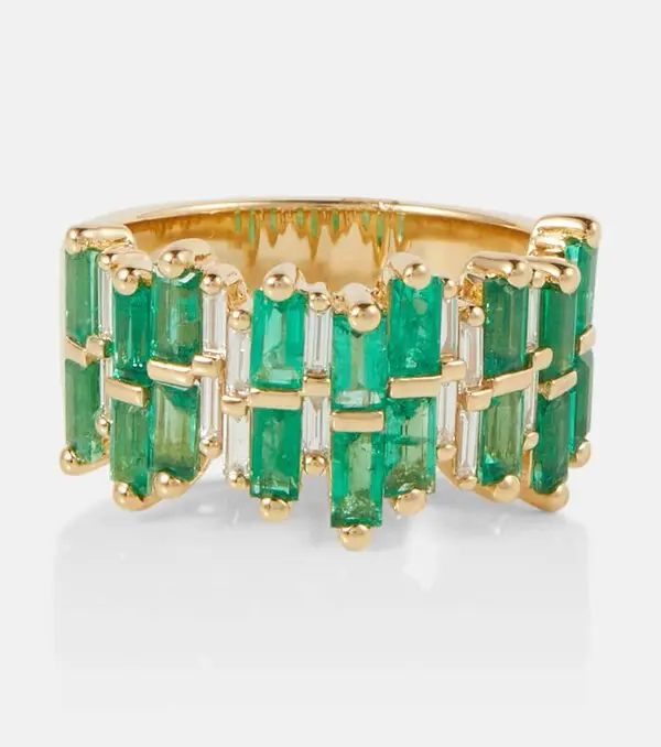 SUZANNE KALAN 18kt Ring With Diamonds And Emeralds