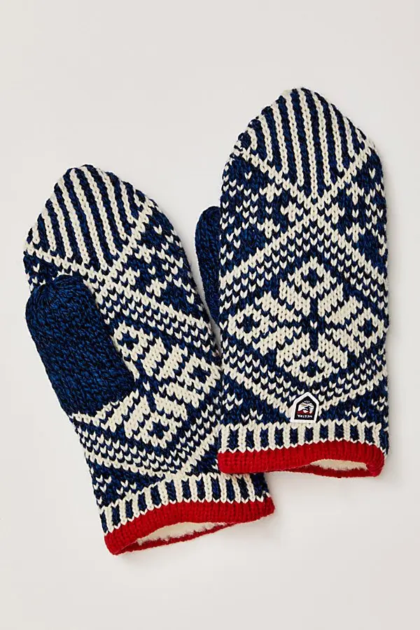 HESTRA Nordic Wool Mittens - Blue/off White