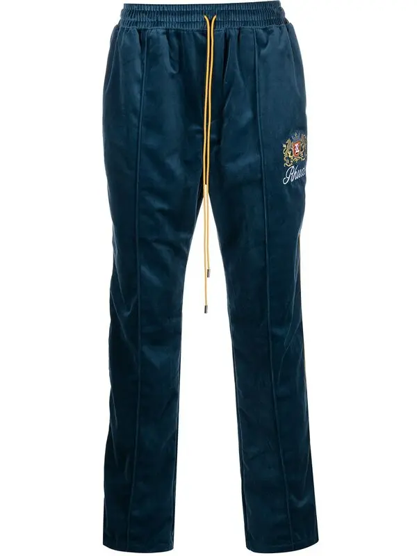 Rhude Embroidered Velvet Track Pants - Blue