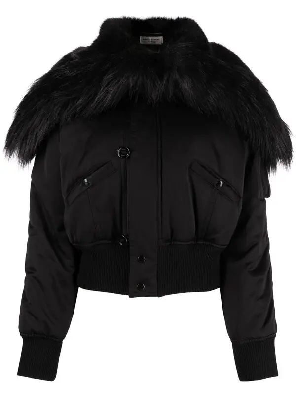 Saint Laurent Faux-fur Trimmed Cropped Bomber Jacket
