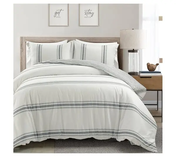 LUSH DECOR Farmhouse Stripe Duvet Cover Set F Ull/queen
