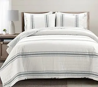 LUSH DECOR Farmhouse Stripe Rev Quilt Set Kin G