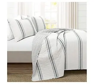 LUSH DECOR Farmhouse Stripe Rev Quilt Set Ful L/queen