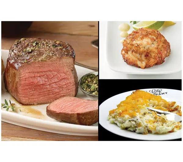 KANSAS CITY STEAK Kansas City 6 Filet Mignon W/ 6 Crab Cakes & Po Tato Casserole