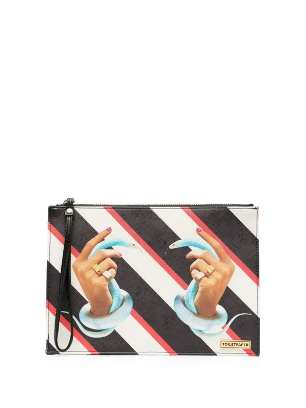 SELETTI Graphic-print Clutch Bag - Black