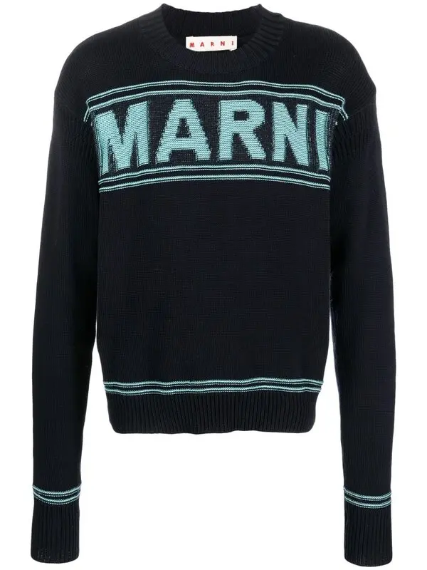 Marni Logo-intarsia Cotton Jumper - Blue