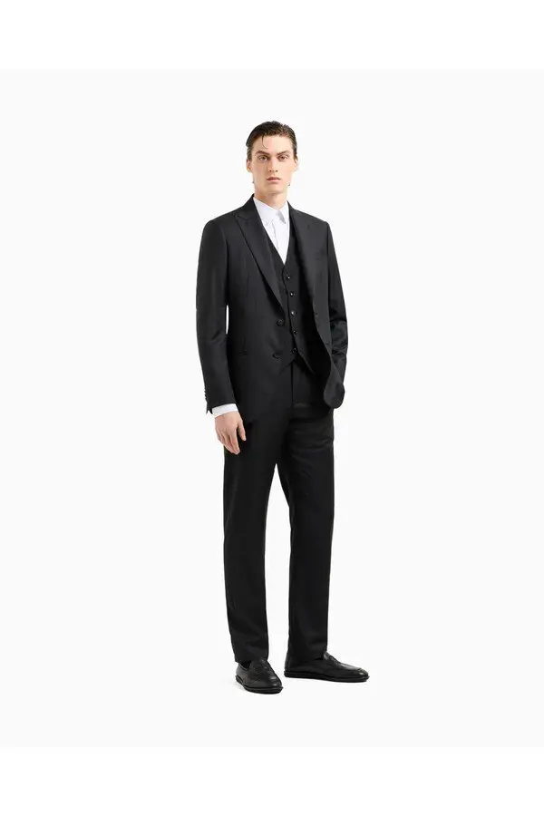 Giorgio Armani Single-breasted Waistcoat In Virgin Wool - Black