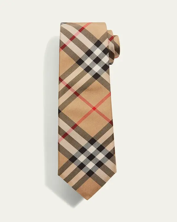 Burberry Manston Check Silk Neck Tie - Beige