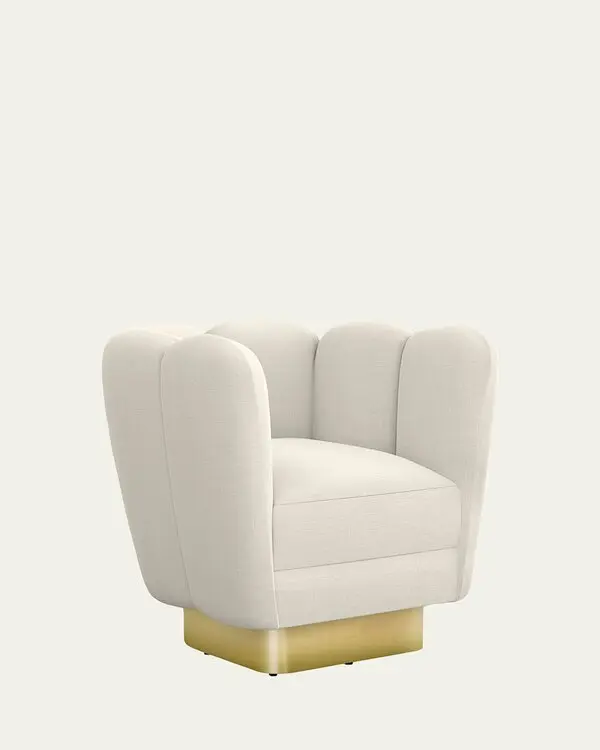INTERLUDE HOME Gallery Brass Swivel Chair - Shearling / Cream