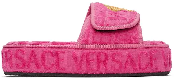 Versace Pink Medusa Embroidered Slippers In Z4582 Fuxia 34% Off