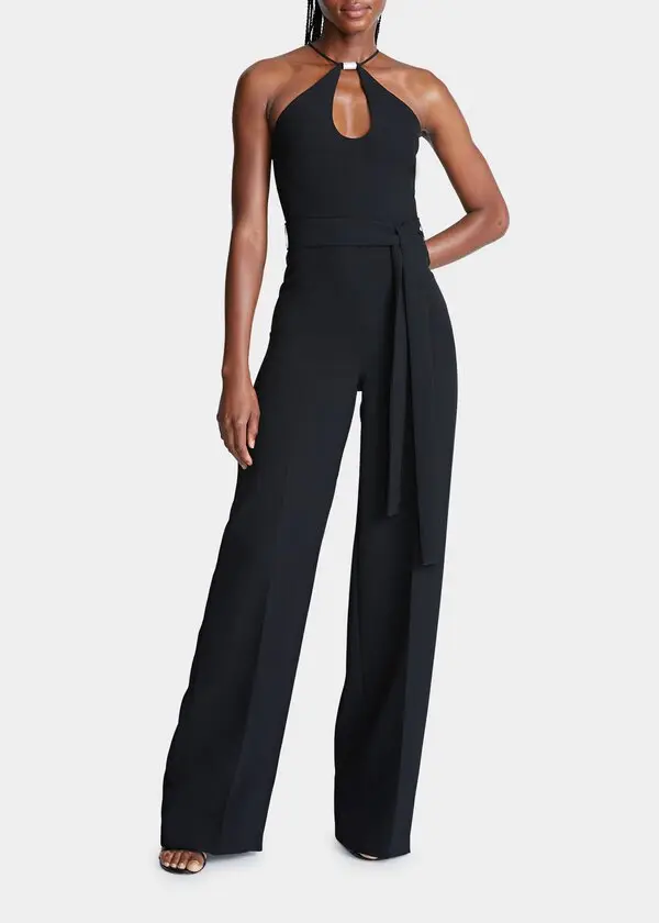 Halston Ema Cutout Wide-Leg Halter Jumpsuit In Black 70% Off