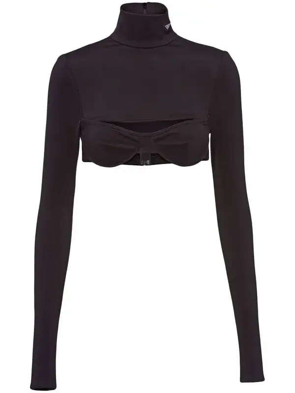 Prada High-Neck Crop Top - Black | Editorialist