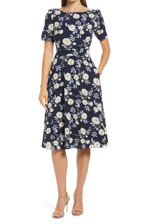 Harper Rose Floral Puff Sleeve Fit & Flare Dress In Navy - 40% Off |  Editorialist