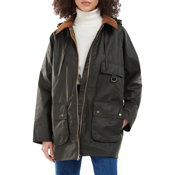 Barbour Highclere Hooded Waxed Jacket - Olive