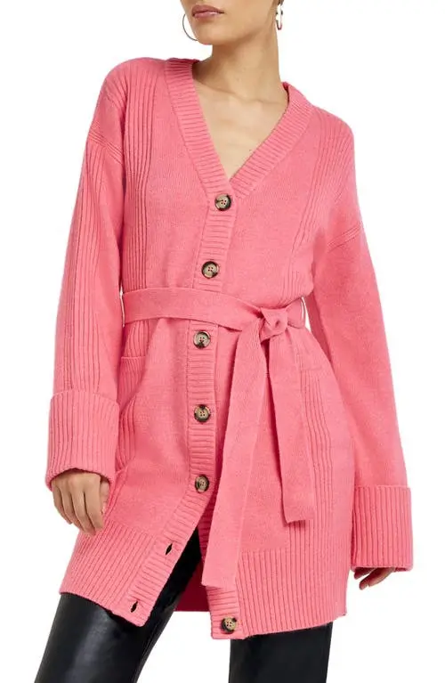 River Island Boxy Belted Longline Cardigan In Pink 61% Off