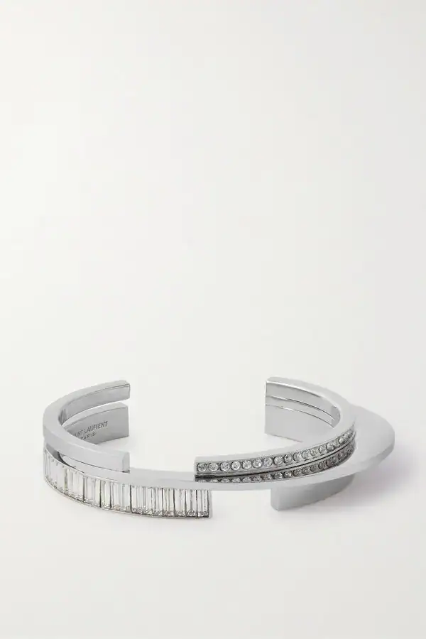 Saint Laurent Cosmic -Tone Crystal Cuff - Silver | Editorialist