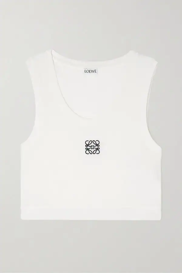 Loewe Cropped Embroidered Ribbed Tank In White - 50% Off