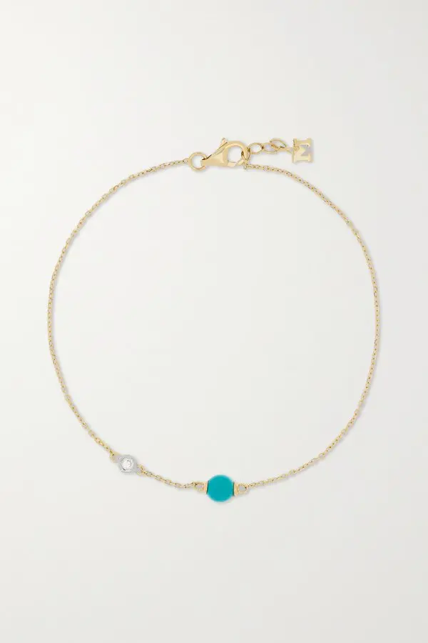 Mateo Dot 14-karat Gold, Turquoise And Diamond Bracelet - Blue