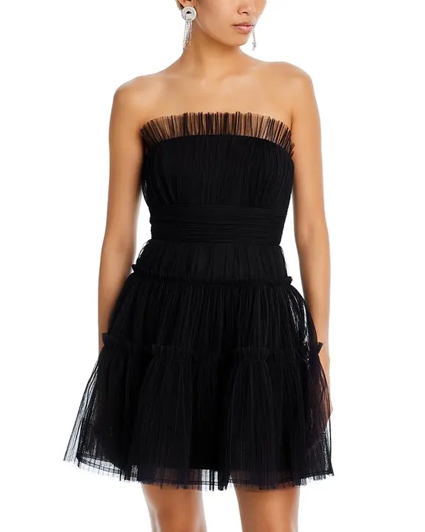Bcbgmaxazria Strapless Tiered Tulle Mini Dress - Black