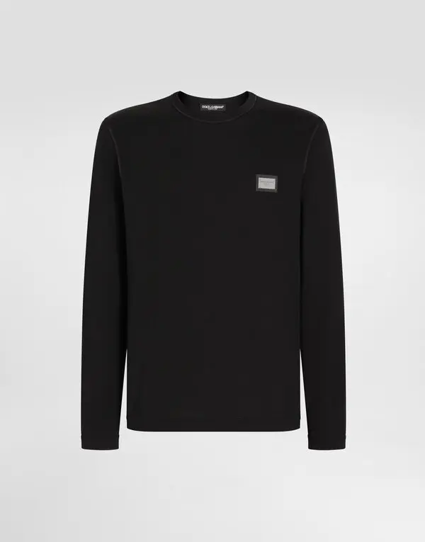Dolce & Gabbana Long-sleeved T-shirt With Logo Tag - Black