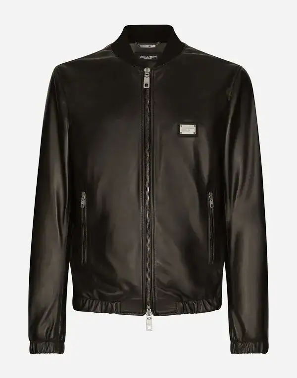 Dolce & Gabbana Leather Jacket With Branded Tag - Black | Editorialist