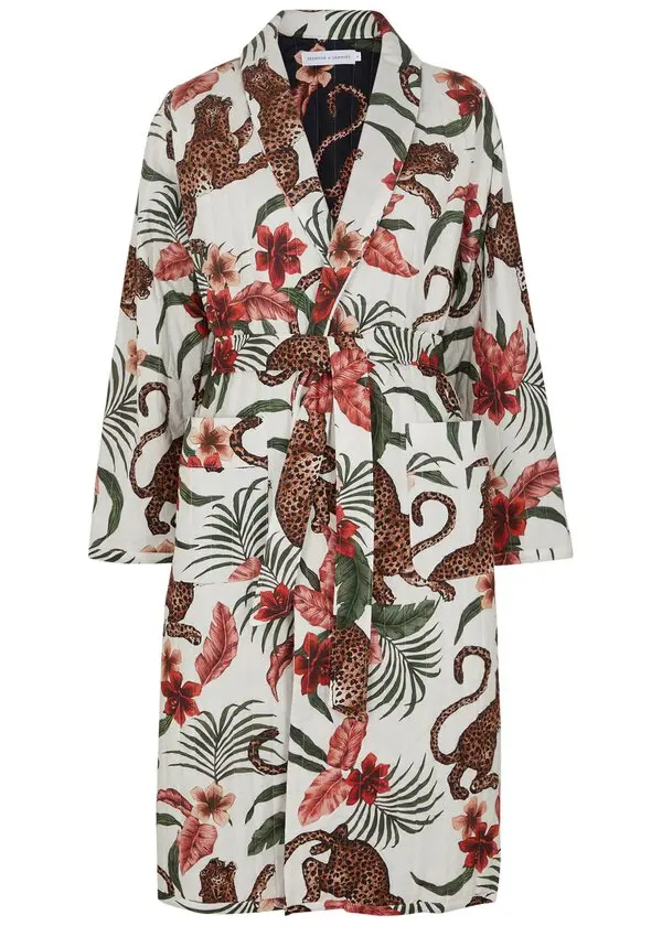 Desmond & Dempsey Soleia Printed Quilted Cotton Robe - Cream