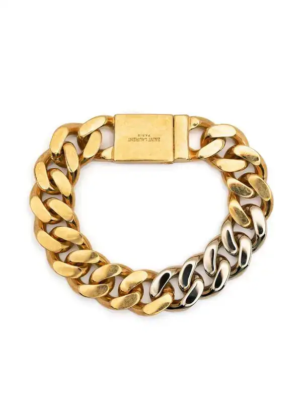 Saint Laurent Two-Tone Chain-Link Bracelet Gold Editorialist