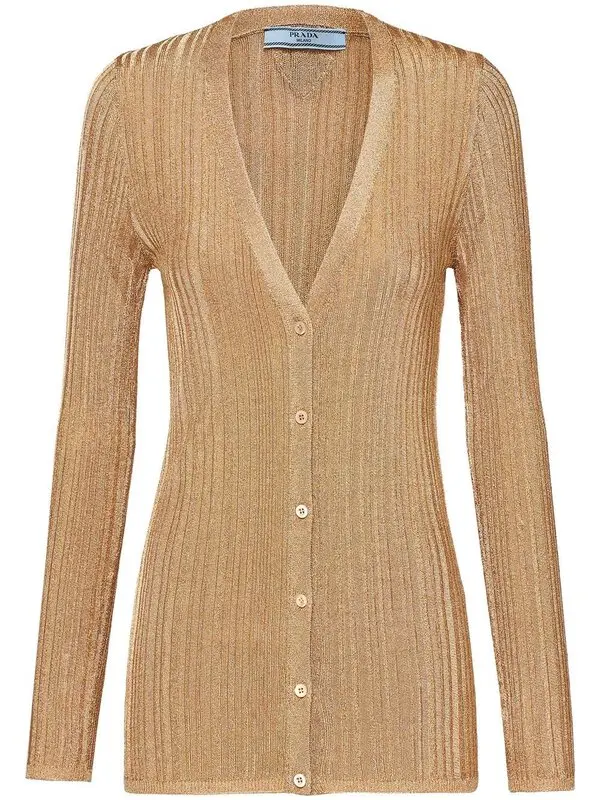 Prada V-neck Lamé Cardigan