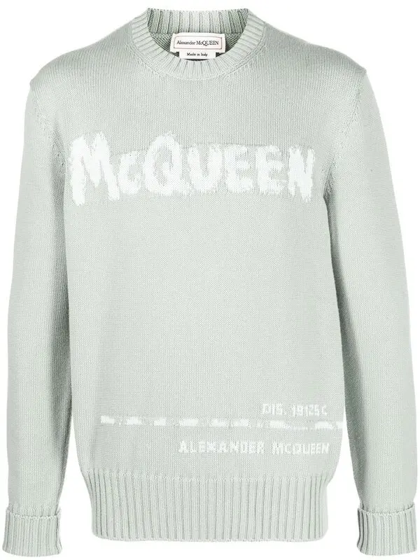 Alexander McQueen Intarsia-knit Logo Sweater - Green
