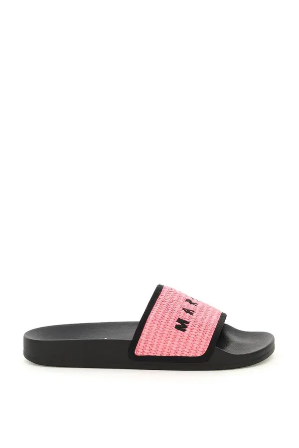 Marni Logoed Slides - Fuchsia Fluo Black (black) | Editorialist