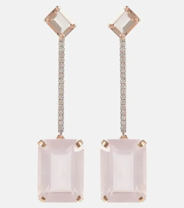 Mateo 14kt Drop Earrings With Morganite, Quartz And Diamonds