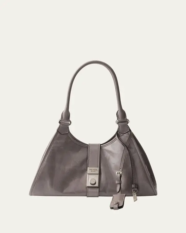 Prada Soft Calf Leather Shoulder Bag - Peltro N