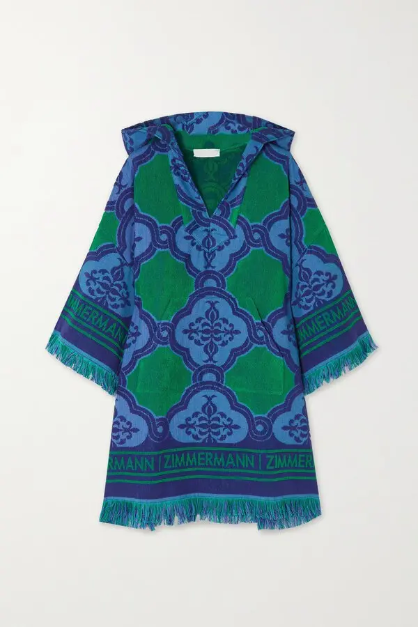 Buy Zimmermann Fringed Hooded Cotton-terry Jacquard Coverup - Green At ...