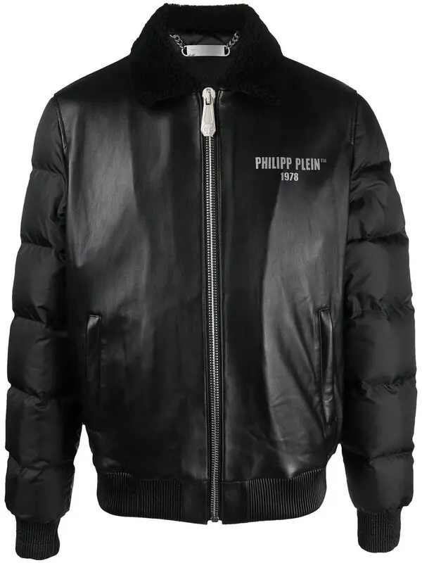 Philipp Plein Logo-print Padded Leather Jacket