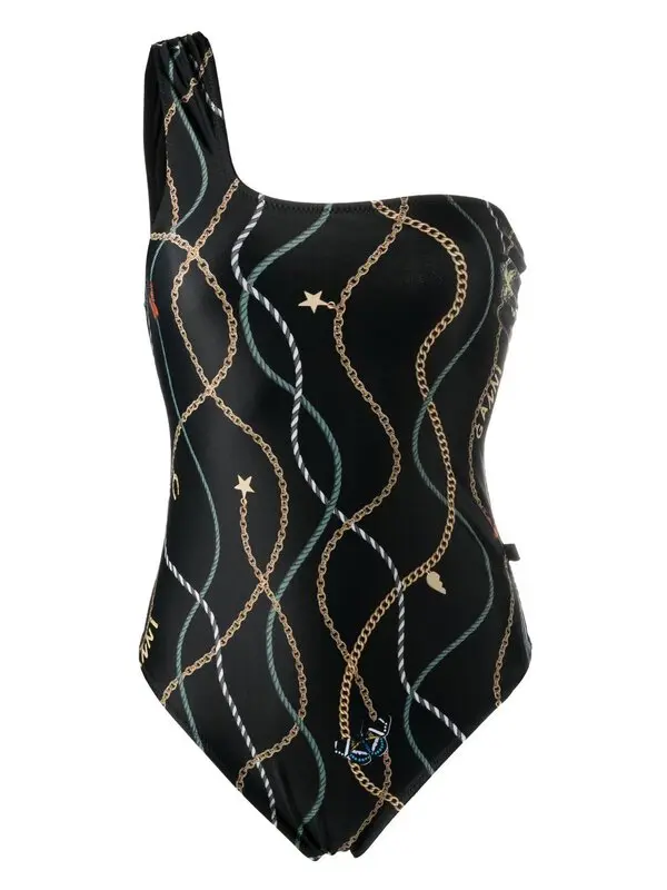 GANNI Graphic-print One-shoulder Swimsuit
