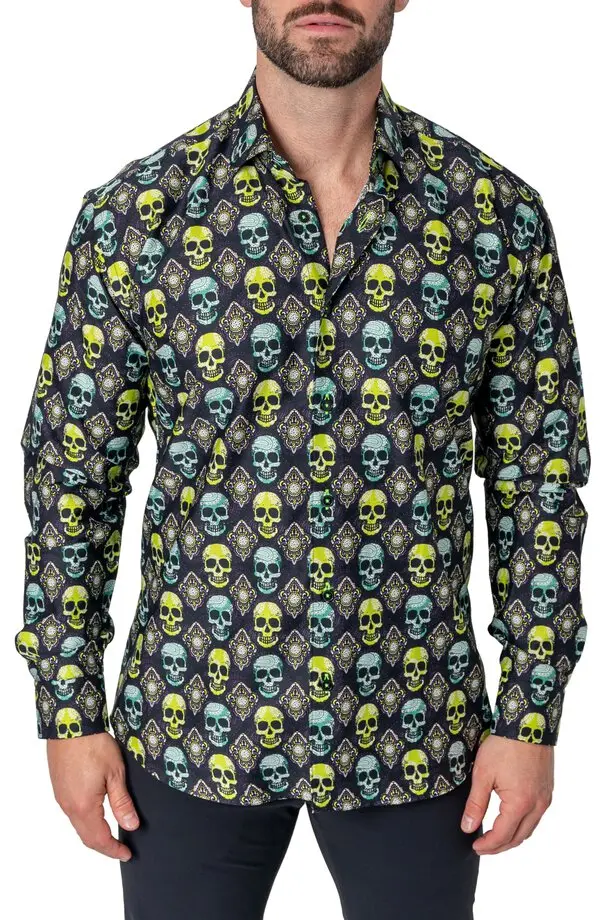 Buy MACEOO Fibonacci Regular Fit Skull Button-up Shirt - Green At 40% ...