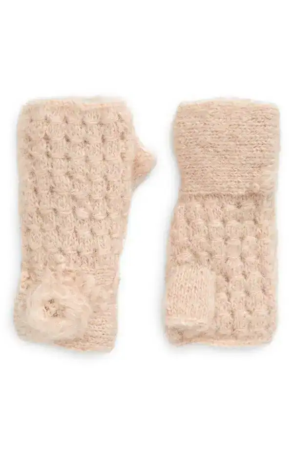 FRENCH KNOT Mae Embroidered Fingerless Mohair & Wool Gloves - Black | Editorialist